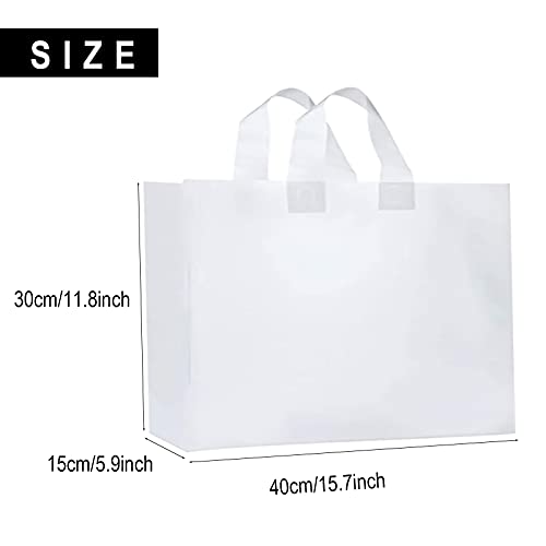 Plastic Bags with Handles Bulk, 100 Pcs Frosted Clear Bags with Handles Soft for Shopping Bags, Gift Bags, Take Out Bags, High-Density Big Size 15.7" x 11.8" x 5.9"