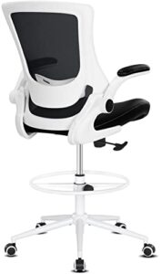 misolant drafting chair, tall office chair for standing desk, desk chair ergonomic office chair with flip up arm, height adjustable lumbar support and footrest, mesh office chair, 400lbs(white)