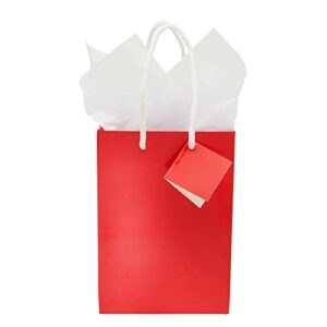 BLUE PANDA 20 Pack Small Red Paper Gift Bags with Handles, White Tissue Paper, and Hanging Tags (8 x 5.5 x 2.5 In)