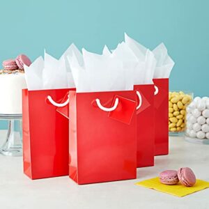 BLUE PANDA 20 Pack Small Red Paper Gift Bags with Handles, White Tissue Paper, and Hanging Tags (8 x 5.5 x 2.5 In)