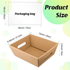 110 Pcs Large Empty Gift Basket DIY Basket for Gifts Empty Kit 30 Pcs 10 x 8.5 x 3.5 Inch Kraft Market Tray with Handle Fruit Cardboard Basket with 40 Bags 40 Gold Bows for Holiday Birthday Gift