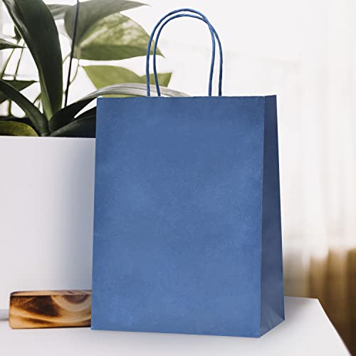 Nexmint Blue Gift Bags: 24 Pack Medium Paper Bags With Handle. Great Bags for Holidays, Graduation, Congratulations, Wedding, Birthday, Shopping, Party Favors, Treats, Goodies, Business Tchotchkes, Retail