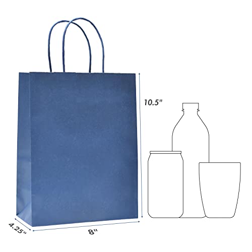 Nexmint Blue Gift Bags: 24 Pack Medium Paper Bags With Handle. Great Bags for Holidays, Graduation, Congratulations, Wedding, Birthday, Shopping, Party Favors, Treats, Goodies, Business Tchotchkes, Retail