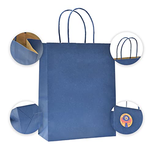 Nexmint Blue Gift Bags: 24 Pack Medium Paper Bags With Handle. Great Bags for Holidays, Graduation, Congratulations, Wedding, Birthday, Shopping, Party Favors, Treats, Goodies, Business Tchotchkes, Retail