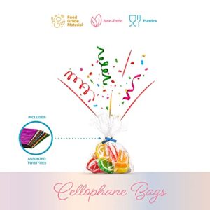 200 Pack Clear Plastic Cellophane Bags Goodie Bags [3x4] with 4" Twist Ties | Candy Bags | Cookie Bags | Treat Bags with Ties | Clear Gift Bags | Cellophane Treat Bags (Pack of 200)