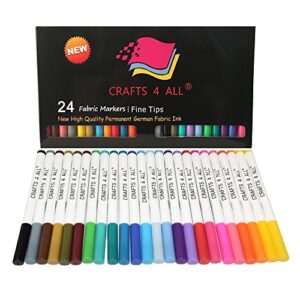 crafts 4 all fabric pens for clothes – pack of 24 no fade, fabric markers permanent for clothes – no bleed, machine washable shoe markers for fabric decorating – laundry marker, erases stains easily