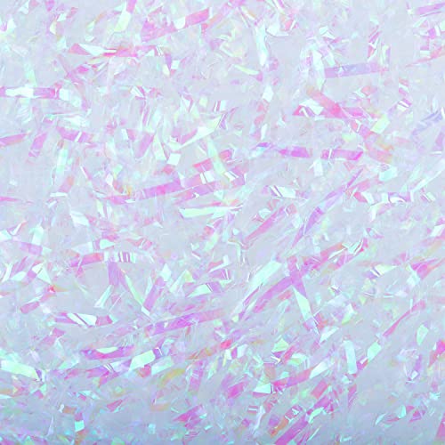 100 Grams Basket Filler Paper Shred, Sparkly Iridescent Film PP Hamper Shreds & Strands Shredded Grass Stuffer Crinkle Confetti Raffia Paper Gift Box Filler for DIY Gift Wrapping & Basket Filling (Iridescent)