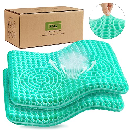 VELLE 2 Pack Gel Seat Cushion, Double Thick Honeycomb Seat Cushion for Long Sitting, Relief Sciatica Pain Cushion with Non-Slip Cover