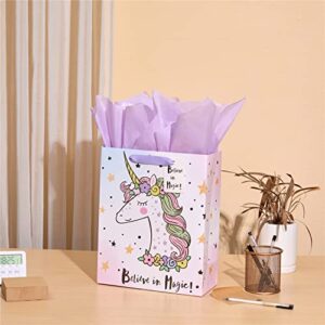 13" Large Gift Bag with Tissue Paper for Girls happy Birthday gift bags (Unicorn)