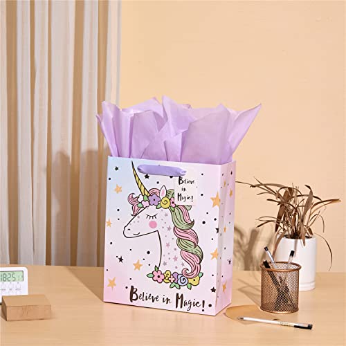 13" Large Gift Bag with Tissue Paper for Girls happy Birthday gift bags (Unicorn)