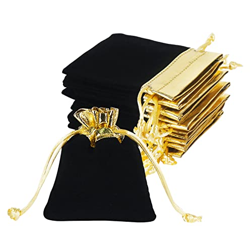 Shintop Velvet Jewelry Bags, 20pcs 3x4inch Velvet Pouches with Drawstrings Gift Bags for Wedding Party Favor Small Business (Black)