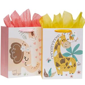 suncolor 2 pack 13″ gift bags for baby with tissue paper