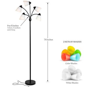 Brightech Medusa LED Floor Lamp – Multi-Head Dimmable Floor Lamp for Living Rooms & Offices – Tall Lamp with Interchangeable Shades, Adjustable Standing Lamp for Bedroom Reading – Black