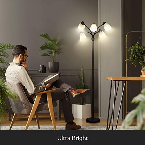 Brightech Medusa LED Floor Lamp – Multi-Head Dimmable Floor Lamp for Living Rooms & Offices – Tall Lamp with Interchangeable Shades, Adjustable Standing Lamp for Bedroom Reading – Black