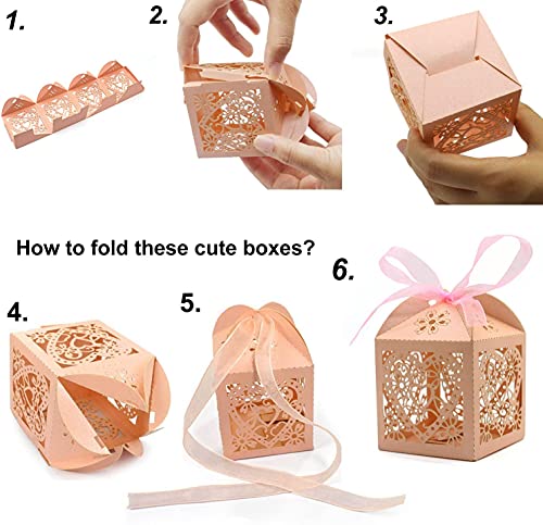 KPOSIYA 70 Pack Wedding Favor Boxes Laser Cut Boxes Party Favor Box Small Gift Boxes Lace Candy Boxes for Wedding Bridal Shower Baby Shower Birthday Party Anniverary with Ribbons (Navy, 70)