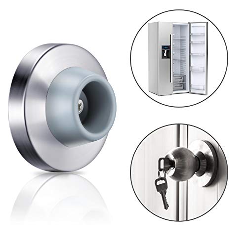 Concave Door Stopper Wall Door Bumper Stainless Steel Wall Protector Door Stops Wall Mount Flush Bumper with Grey Rubber Concave Door Knob Stopper (Silver,2 Pieces)