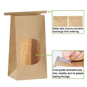 BagDream Bakery Bags with Window 50Pcs 3.54x2.36x6.7 Inches Small Paper Bags Tin Tie Tab Lock Bags Brown Window Bags, Coffee Bags, Cookie Bags, Treat Bags