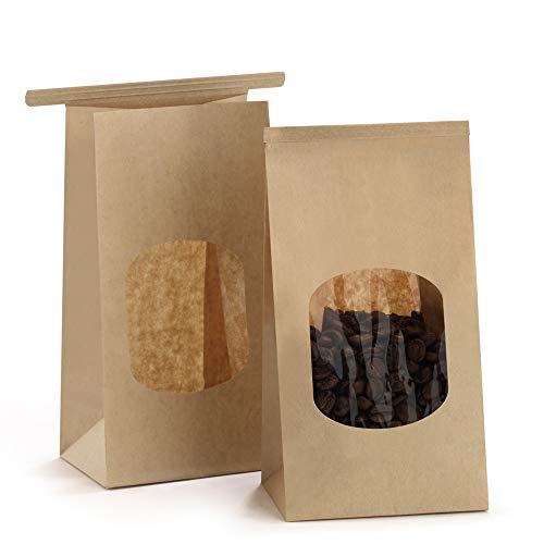 BagDream Bakery Bags with Window 50Pcs 3.54x2.36x6.7 Inches Small Paper Bags Tin Tie Tab Lock Bags Brown Window Bags, Coffee Bags, Cookie Bags, Treat Bags