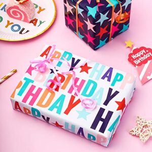 LeZakaa Reversible Birthday Wrapping Paper Roll - Happy Birthday Lettering & Star - 17 inches x 32.8 Feet (46.45 sq.ft.)