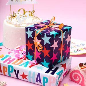 LeZakaa Reversible Birthday Wrapping Paper Roll - Happy Birthday Lettering & Star - 17 inches x 32.8 Feet (46.45 sq.ft.)