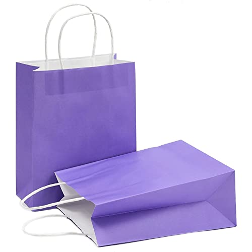 BLUE PANDA Paper Party Gift Bags with Handles (8 x 10 in, Medium Size, Purple, 25-Pack)