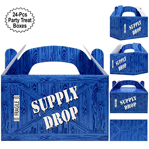 Supply Drop Favor Box | 24 Count Party Treat Boxes | Battle Gamers Goodie Loot Drop Box | Blue Crate Party Supplies Gamer Decorations