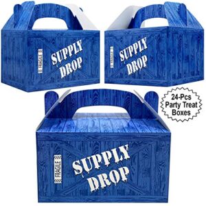 Supply Drop Favor Box | 24 Count Party Treat Boxes | Battle Gamers Goodie Loot Drop Box | Blue Crate Party Supplies Gamer Decorations