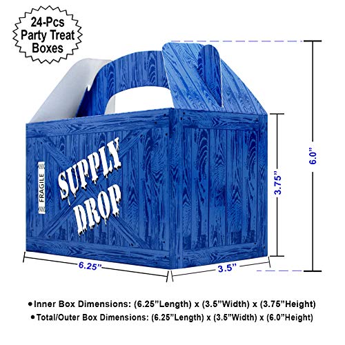 Supply Drop Favor Box | 24 Count Party Treat Boxes | Battle Gamers Goodie Loot Drop Box | Blue Crate Party Supplies Gamer Decorations