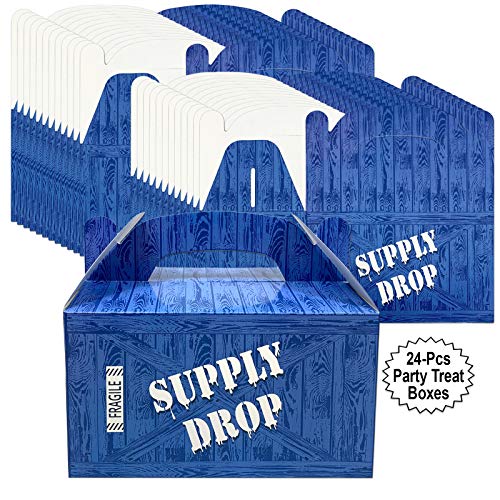 Supply Drop Favor Box | 24 Count Party Treat Boxes | Battle Gamers Goodie Loot Drop Box | Blue Crate Party Supplies Gamer Decorations