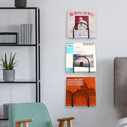 Telihel Vinyl Record Holder Set of 2, Wall Mounting Record Shelf Vinyl Storage Rack for Up to 25 Single Records, Perfect Album Holder to Store and Display Your Valuable Vinyl Collection