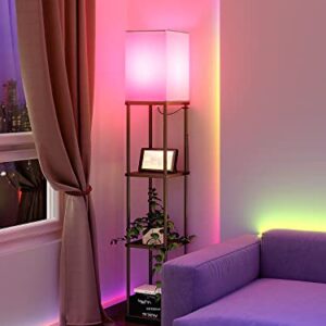 addlon Smart Modern Shelf Floor Lamp with RGB Bulb and White Lamp Shade - Display Floor Lamps with Shelves for Living Room, Bedroom and Office - Classic Black