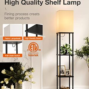 addlon Smart Modern Shelf Floor Lamp with RGB Bulb and White Lamp Shade - Display Floor Lamps with Shelves for Living Room, Bedroom and Office - Classic Black