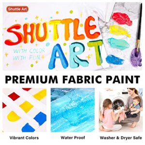 Fabric Paint, Shuttle Art 18 Colors Permanent Soft Fabric Paint in Bottles (60ml/2oz) with Brushes, Palette, Stencils, Non-Toxic Textile Paint for T-shirts, Shoes, Jeans, Bags, DIY Projects&Art Crafts