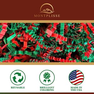 Montplisse Crinkle Cut Paper Shred Filler, Shredded Paper for Gift Baskets, Perfect Festive Basket Filler for Christmas Gifts. 1LB. Brilliant Red & Green Crinkle Paper fills 4 gift boxes.