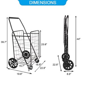 LUCKYERMORE Folding Grocery Shopping Cart with Durable Wheels Collapsible Large Metal Utility Cart for Daily use, Black