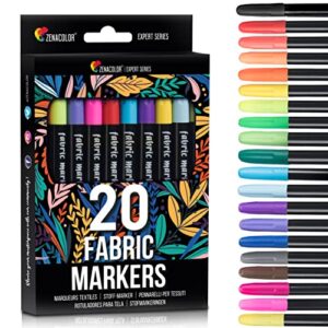 zenacolor 20 fabric markers pens set – non toxic, indelible and permanent fabric paint fine point textile marker pen – pens fine point tip