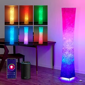 chiphy floor lamp, rgb color changing and dimmable led lamp, smart wifi bulbs compatible with alexa & google assistant, 64″ tall white fabric shade light, modern for living room, bedroom, game room