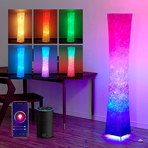 chiphy Floor Lamp, RGB Color Changing and Dimmable LED Lamp, Smart WiFi Bulbs Compatible with Alexa & Google Assistant, 64" Tall White Fabric Shade Light, Modern for Living Room, Bedroom, Game Room