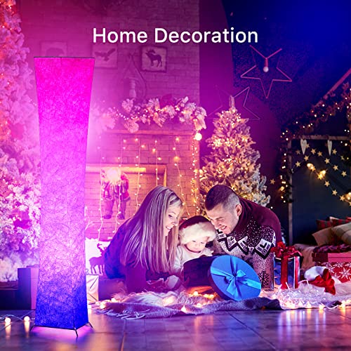 chiphy Floor Lamp, RGB Color Changing and Dimmable LED Lamp, Smart WiFi Bulbs Compatible with Alexa & Google Assistant, 64" Tall White Fabric Shade Light, Modern for Living Room, Bedroom, Game Room