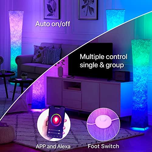 chiphy Floor Lamp, RGB Color Changing and Dimmable LED Lamp, Smart WiFi Bulbs Compatible with Alexa & Google Assistant, 64" Tall White Fabric Shade Light, Modern for Living Room, Bedroom, Game Room