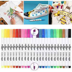 stationery island fabric markers 24 colors textile permanent marker pen no bleed paint for adults kids clothes laundry t-shirt, shoes handbags graduation signatures – dual felt tip nibs 1mm & 2mm