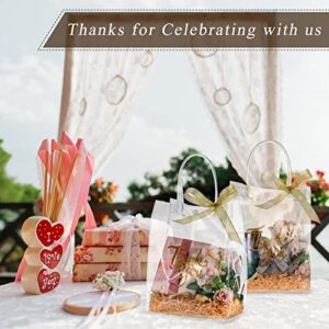 24 Pack Thank You Gift Bags Clear PVC Plastic Gift Bag with Handle Transparent Gift Tote Bag Wedding Gift Bag Ribbon for Baby Shower Party Birthday Favor 8 x 4 x 10 Inch (Cute Style)