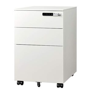 devaise 3-drawer mobile file cabinet with smart lock, pre-assembled steel pedestal under desk, white