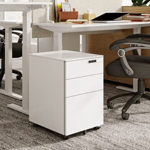 DEVAISE 3-Drawer Mobile File Cabinet with Smart Lock, Pre-Assembled Steel Pedestal Under Desk, White