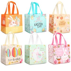 6pcs happy easter egg hunt bags easter bunny carrot chick egg gift bags with handles, easter treat bags, multifunctional non-woven easter bags for gifts wrapping, egg hunt game, easter party supplies , 8.3×7.9×5.9inch