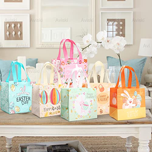 6PCS Happy Easter Egg Hunt Bags Easter Bunny Carrot Chick Egg Gift Bags with Handles, Easter Treat Bags, Multifunctional Non-Woven Easter Bags for Gifts Wrapping, Egg Hunt Game, Easter Party Supplies , 8.3×7.9×5.9inch