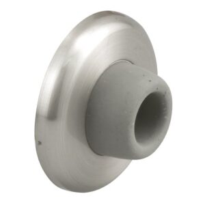 prime-line j 4540 wall stop – protects walls from door knob damage – 2-5/16” outside diameter stainless steel cover with 1-1/8” gray round rubber bumper – easy to install