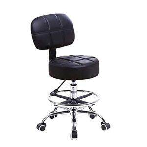 kktoner swivel round rolling stool pu leather with adjustable foot rest height adjustable task work drafting chair with back(black)