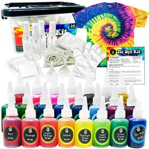 premium tie dye kit diy tie dye kits for adults fabric shirt clothes decorating tye dye 24 non toxic powder bulk color rich and pastels tye dye kit set and die supplies for kids party or group