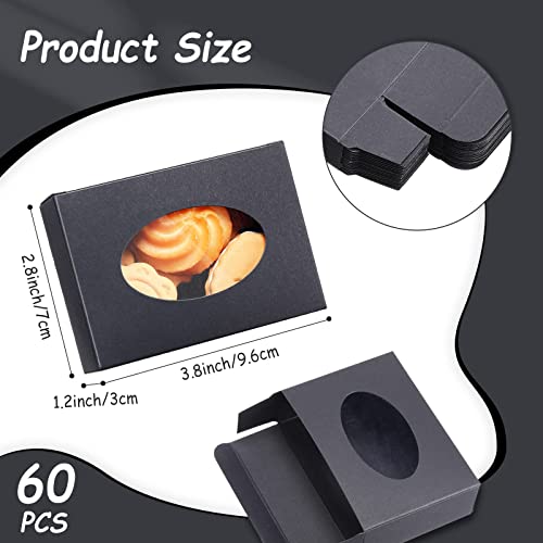 60 Pack Soap Boxes for Homemade Soap Kraft Soap Making Supplies Soap Box with Window Soap Packaging Boxes Oval Window Box for Bakery Candy Party Treats, 3.8 x 2.8 x 1.2 Inch (Black)